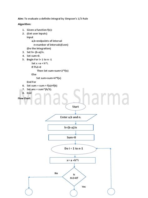 simpson s 1 3rd rule c program and flowchart integral computer programming