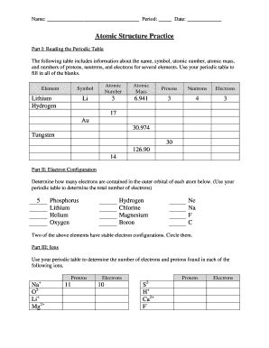 Atomic Structure And Periodic Table Test Review Answer Key Cabinets