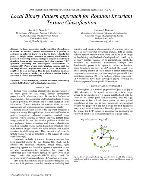 pdf local binary pattern approach for rotation invariant texture classification