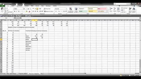 numerical measures n mean median mode using excel youtube