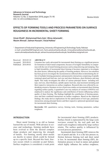 pdf effects of forming tools and process parameters on surface roughness in incremental sheet