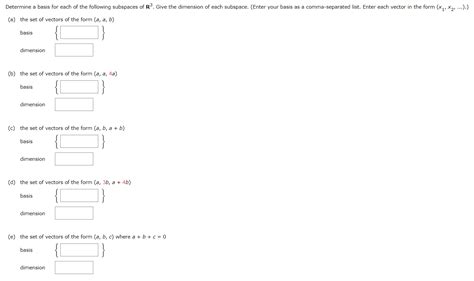 solved determine a basis for each of the following subspaces