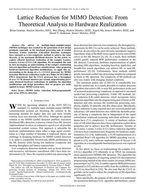 pdf lattice reduction for mimo detection from theoretical analysis to hardware realization