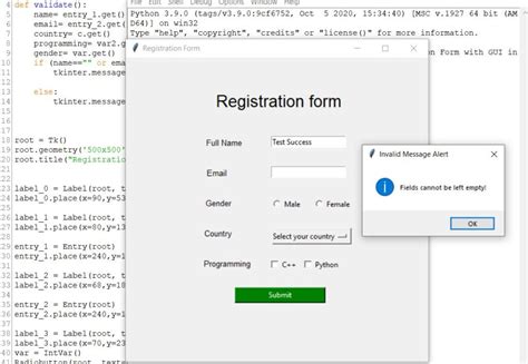 Registration Form In Tkinter Python With Source Code Source Code