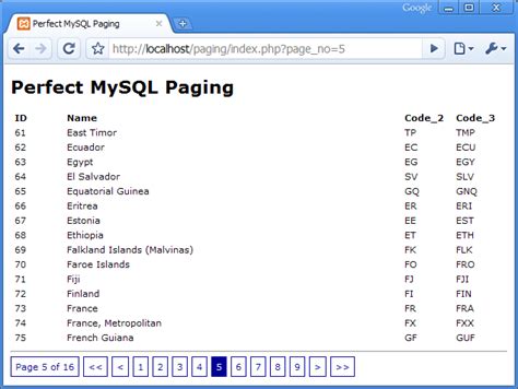 perfect mysql paging display links to browse mysql query results php classes
