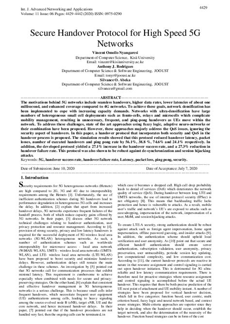 pdf secure handover protocol for high speed 5g networks ijana journal