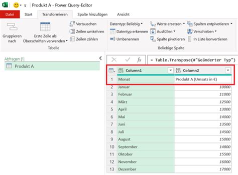 Excel Power Query Zeilen Und Spalten Vertauschen Transponieren