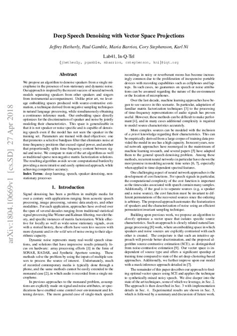 pdf deep speech denoising with vector space projections maria barrios