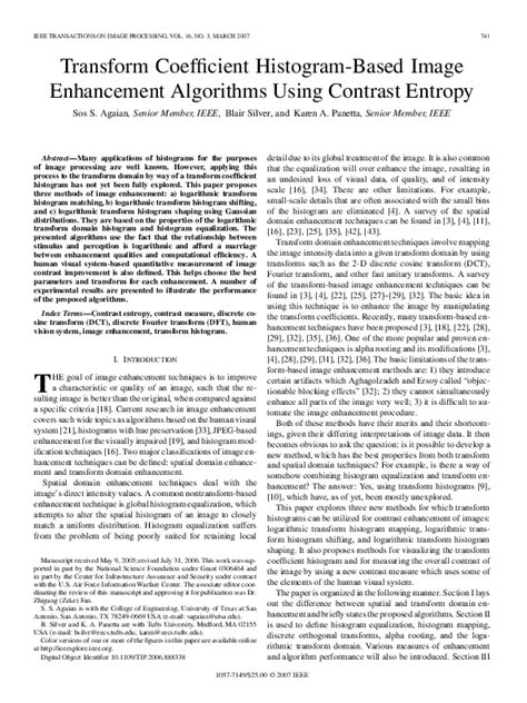 pdf transform coefficient histogram based image enhancement algorithms using contrast entropy