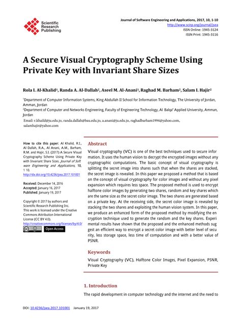 pdf a secure visual cryptography scheme using private key with invariant share sizes