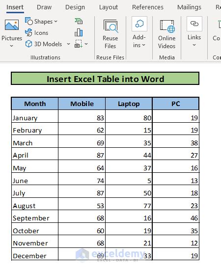 How To Insert Excel Table Into Word 8 Easy Ways ExcelDemy