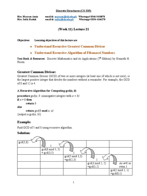 recursive algorithms for computing gcd fibonacci numbers and searching a step by step guide