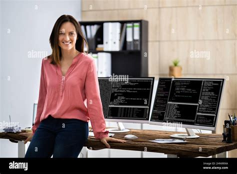 Programmer Woman Coding On Computer Coder Girl Stock Photo Alamy