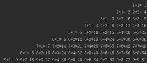 python右对齐输出乘法表 用python实现不同格式99乘法表输出 csdn博客