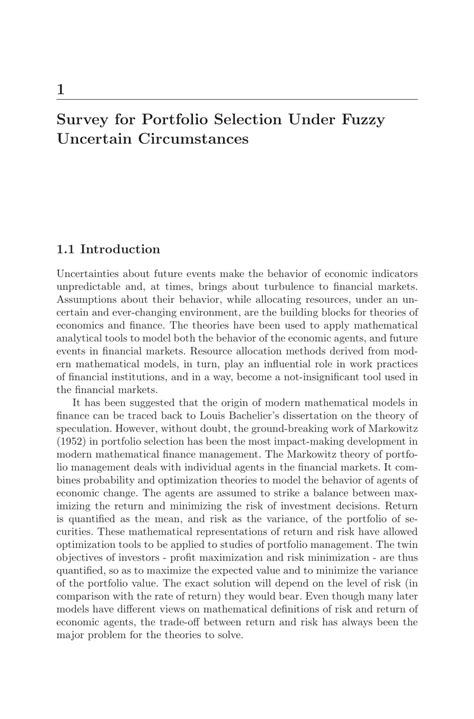 pdf survey for portfolio selection under fuzzy uncertain circumstances