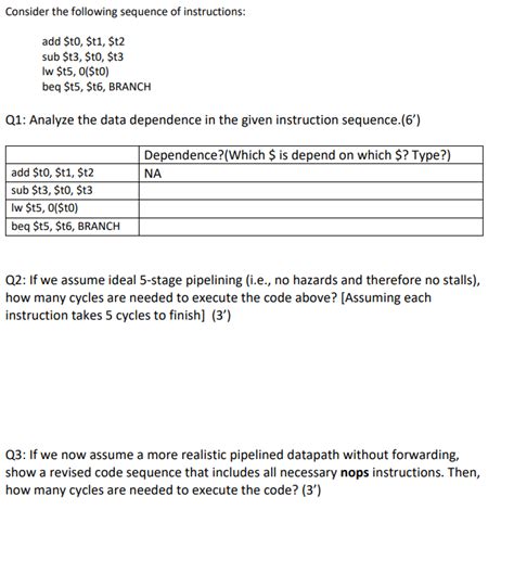 solved consider the following sequence of instructions add