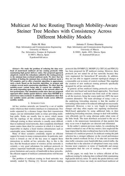 pdf multicast ad hoc routing through mobility aware steiner tree meshes with consistency