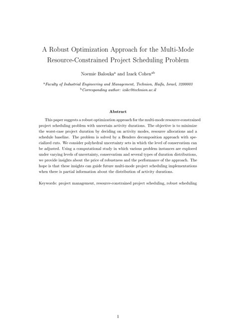 pdf a robust optimization approach for the multi mode resource constrained project scheduling