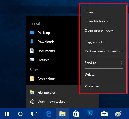 How To Open Right Click Menu For Icons On Taskbar In Windows 10