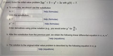 solved 1 point solve the initial value problem 2yy 3