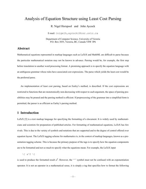analysis of equation structure using least cost parsing