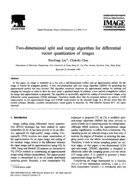 pdf two dimensional split and merge algorithm for differential vector quantization of images