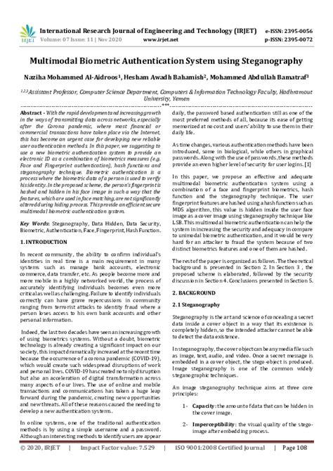 pdf irjet multimodal biometric authentication system using steganography irjet journal