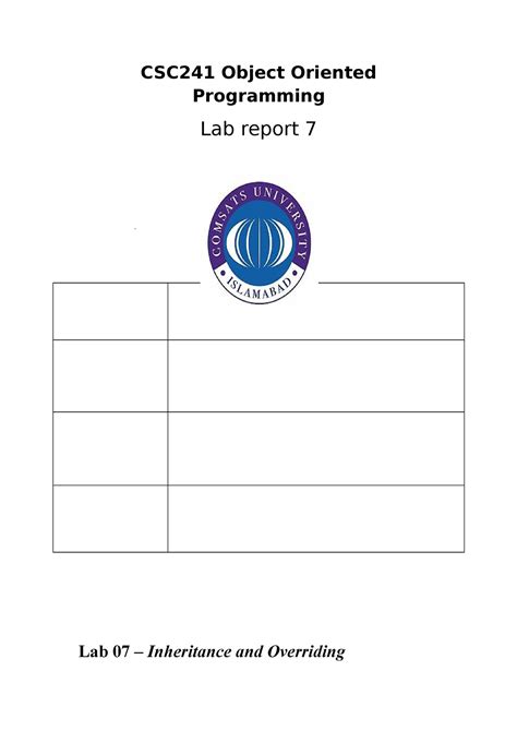 object oriented programming lab 7 csc241 object oriented programming lab report 7 lab 07