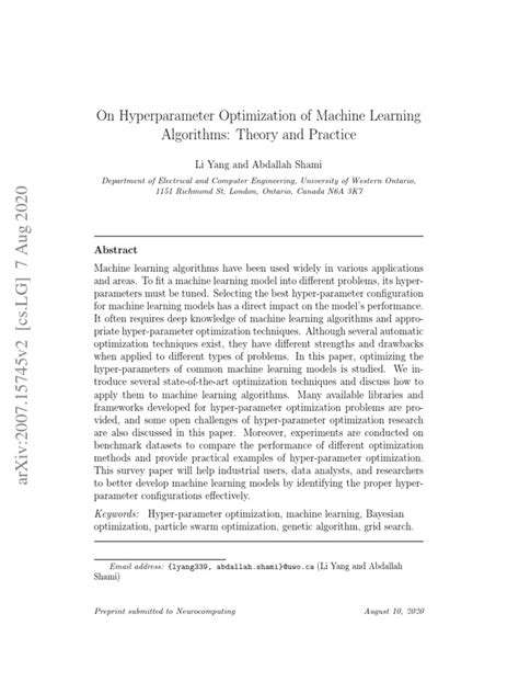 on hyperparameter optimization of machine learning algorithms theory and practice pdf