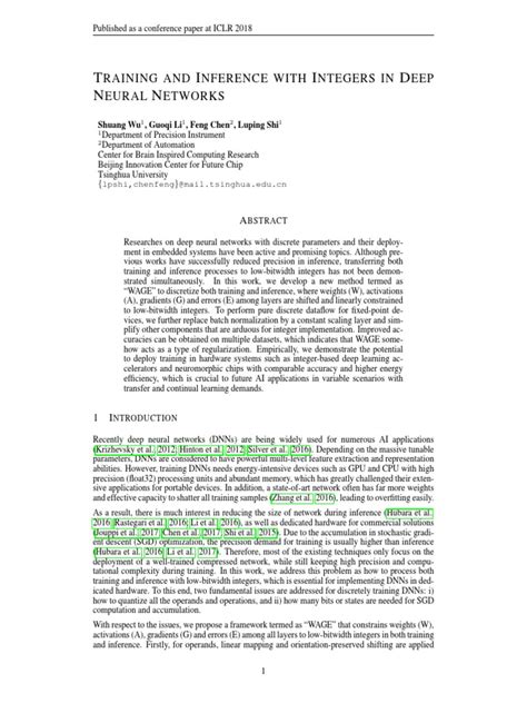 training and inference with integers in deep neural networks pdf deep learning