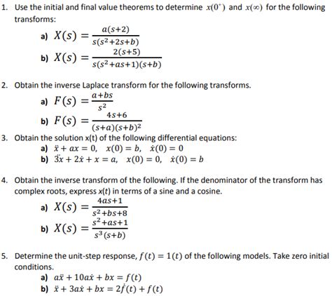 solved 1 use the initial and final value theorems to
