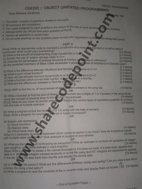 cse202 object oriented programming end term exam question paper c question paper 100 marks