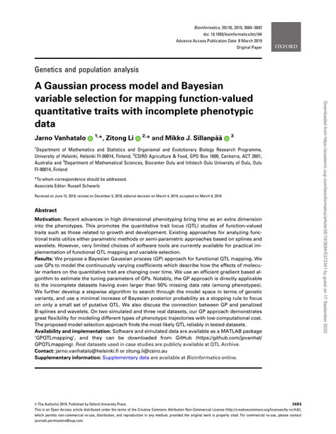 pdf a gaussian process model and bayesian variable selection for mapping function valued