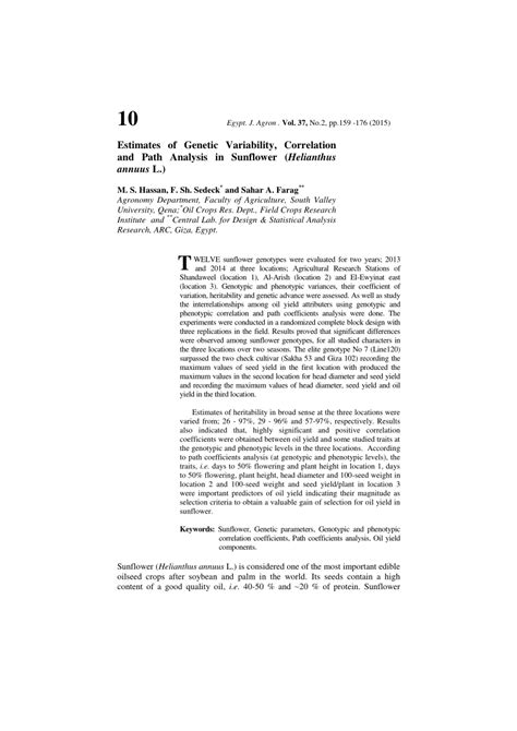 pdf t estimates of genetic variability correlation and path analysis in sunflower helianthus