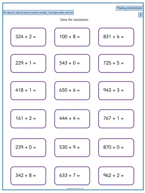 add and subtract numbers mentally including a three digit number and ones 1 master the