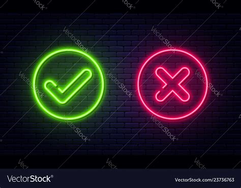 Check Mark And Cross In Neon Style Green Vector Image