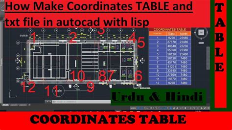 how make coordinates table and txt file in autocad with lisp youtube