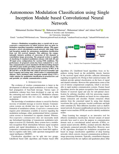 pdf autonomous modulation classification using single inception module based convolutional