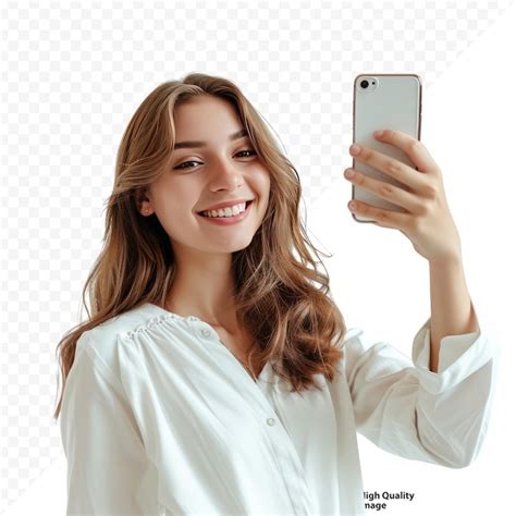 Premium Psd Young Beautiful Woman Taking Selfie With Smartphone Indoor Isolated White Isolated