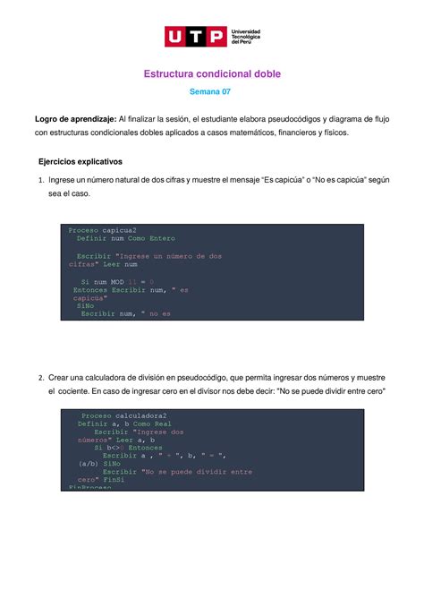 S07 S1 Estructura Condicional Doble Tarea Principios De Algoritmos