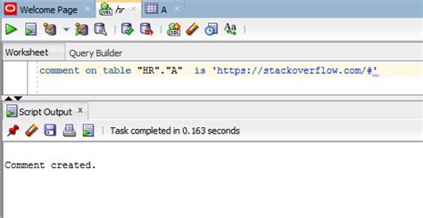 syntax when comment a table in sql oracle stack overflow
