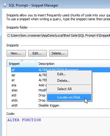 Managing Snippets SQL Prompt 6 Product Documentation