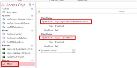 database how to list down or enumerate all the query names under a ms access macro using vba