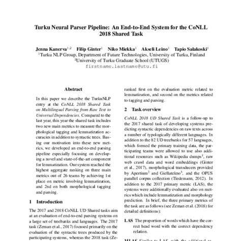turku neural parser pipeline an end to end system for the conll 2018 shared task acl anthology
