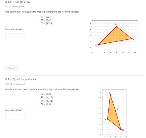 solved use determinant to calculate the area of a triangle