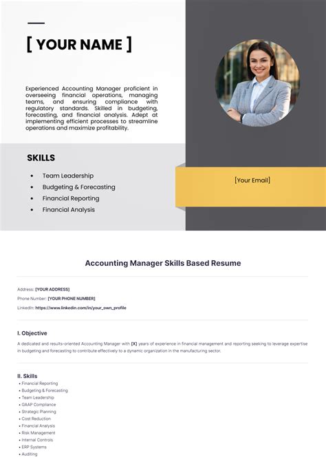 Free Accounting Manager Skills Based Resume Template Edit Online