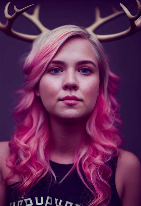 Young Female Blonde And Pink Hair Deer Antlers Midjourney Openart
