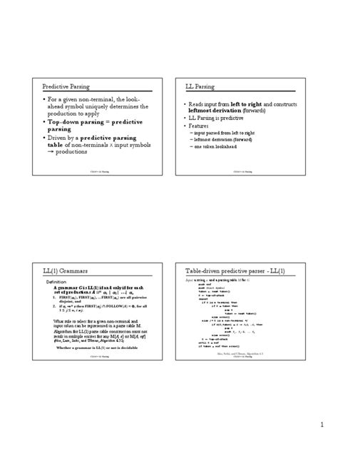 constructing ll 1 parsers an introduction to ll parsing and the process of building predictive