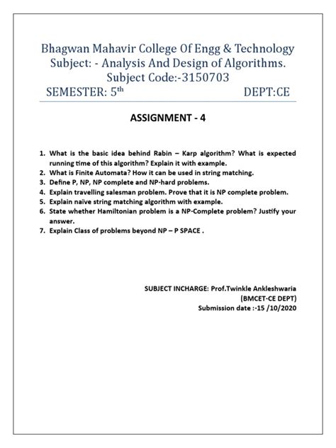 bhagwan mahavir college of engg and technology subject analysis and design of algorithms