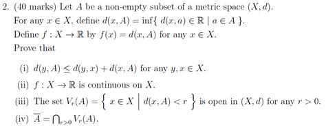 solved 2 40 marks let a be a non empty subset of a metric